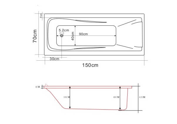 OS 1500N Bath 1500X700X400 - Melbourne Bathroom Shop