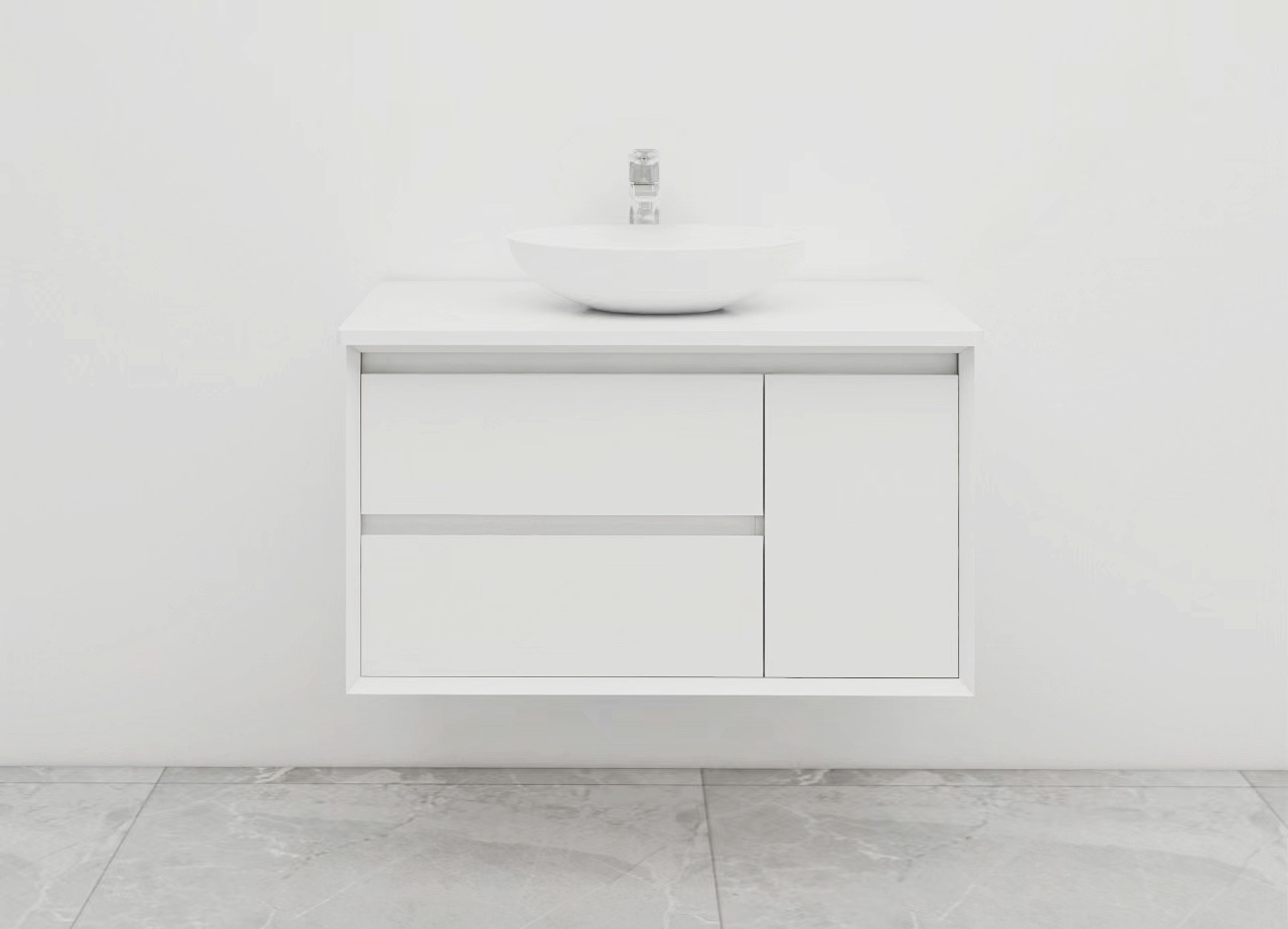 BV08WH-900W Extra Deep Matt White Wall Hung Vanity with Porcelain Top ...